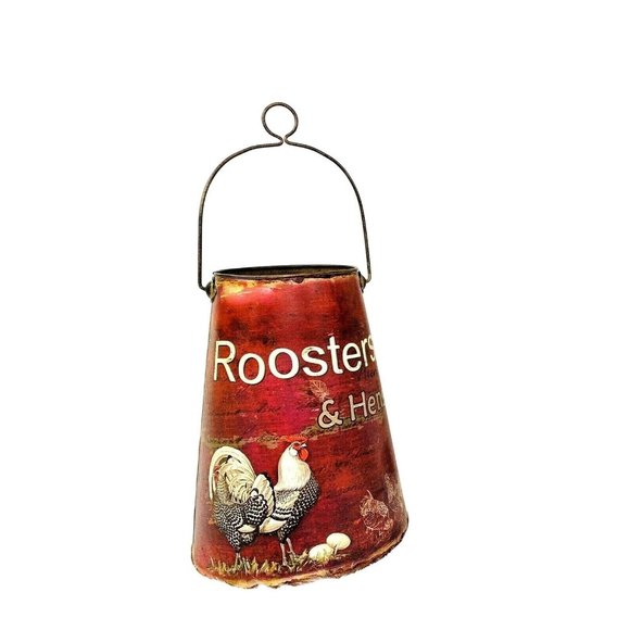 Unbranded | Accents | Farmhouse Metal Rooster Bucket Pail Rusty ...
